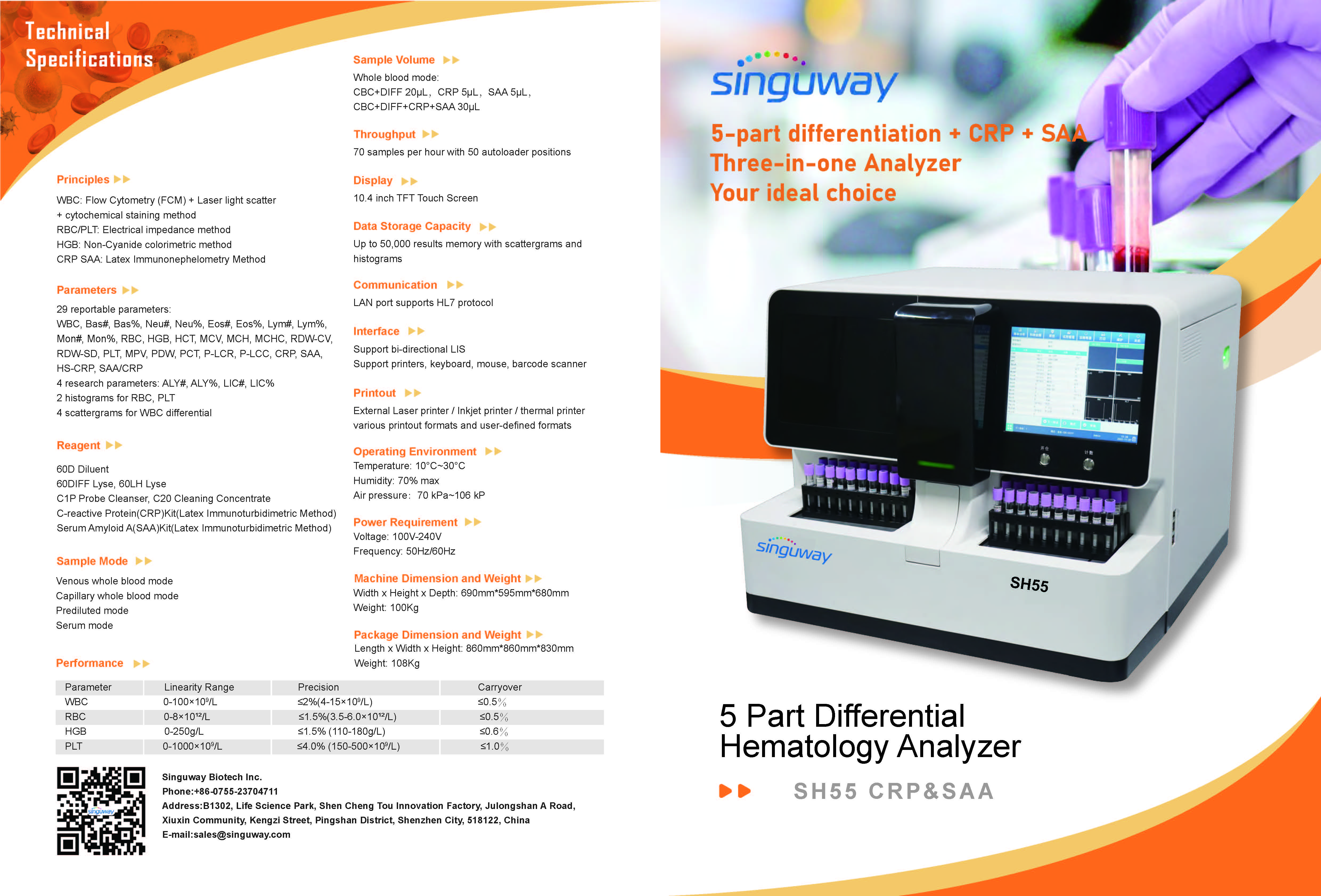 SH55 5-part Hematology Analyzer with Auto-loader-Singuway Biotech Inc.